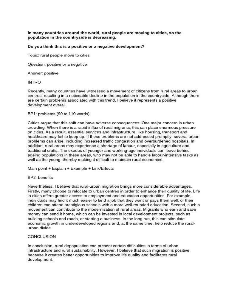 Bo Tro TEC 13.12.2025-Pros and Cons of Rural-urban Migration | PDF ...