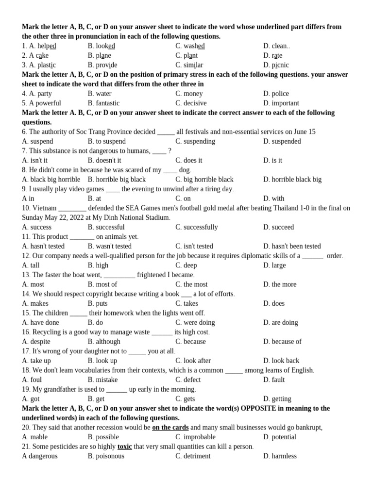 Pronunciation and Grammar Practice Test | PDF | Cooking | Tyrannosaurus