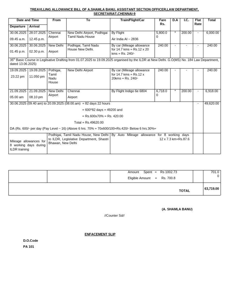 TA Bill Annexure Final-S | PDF