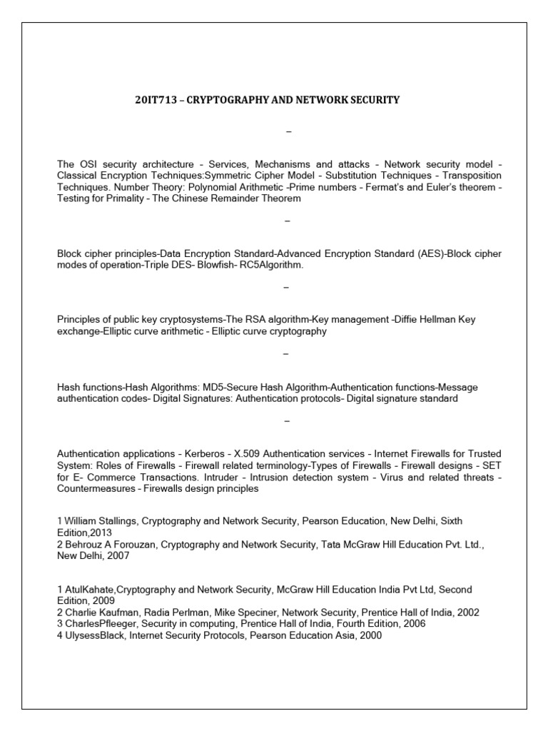20IT713 & Cryptography and Network Security | PDF | Cryptography ...