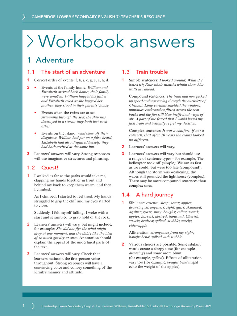Cambridge Lower Secondary English 7 Workbook Answers | PDF | Ellipsis ...
