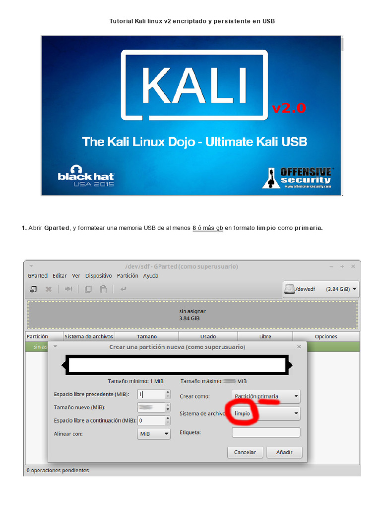 Tutorial Kali Linux v2 Encriptado y Persistente en USB | PDF | Software del sistema | Informática