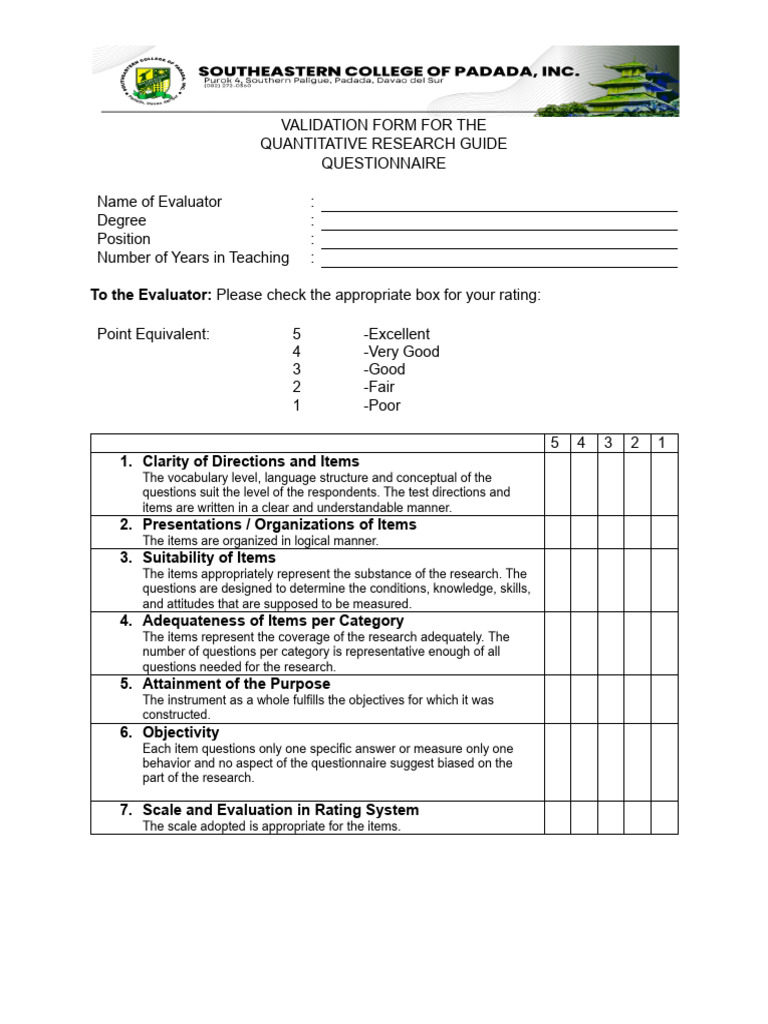 Validation Form for the Survey Questionnaire | PDF