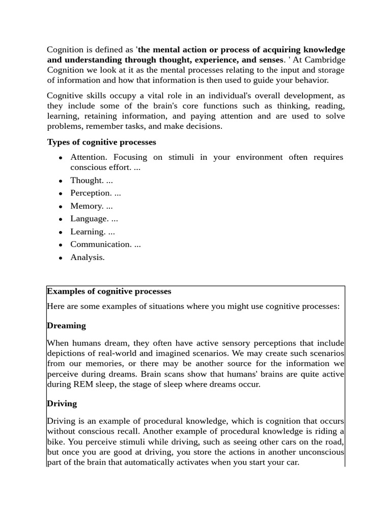 Understanding Cognitive Processes and Skills | PDF | Mind | Thought