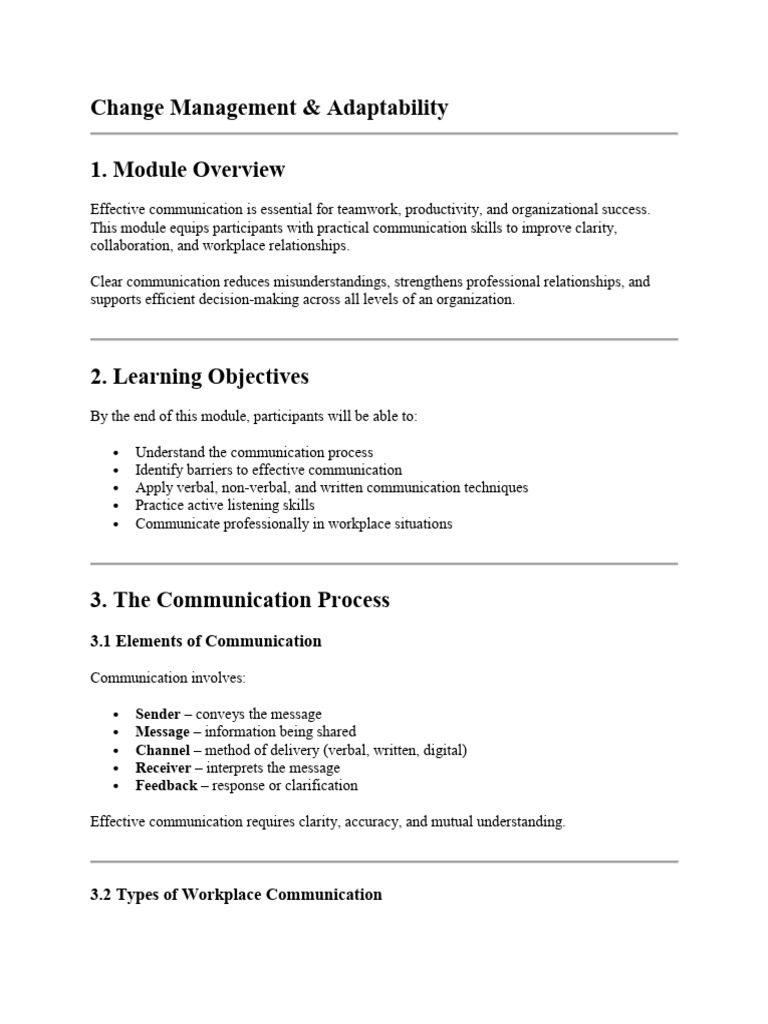 Change Management & Adaptability | PDF | Communication | Nonverbal ...