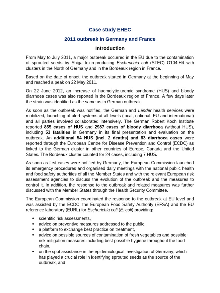 EHEC 2011 Outbreak Case Study in EU | PDF