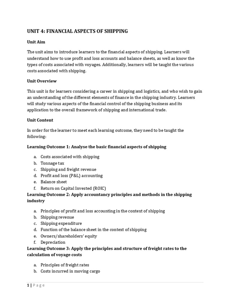 Financial Aspects of Shipping Explained | PDF | Income Statement ...
