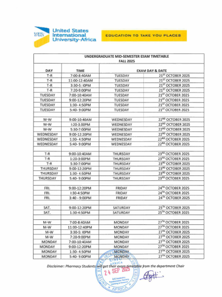 4effd86e Fall 2025 Mid Semester Exam Schedule | PDF