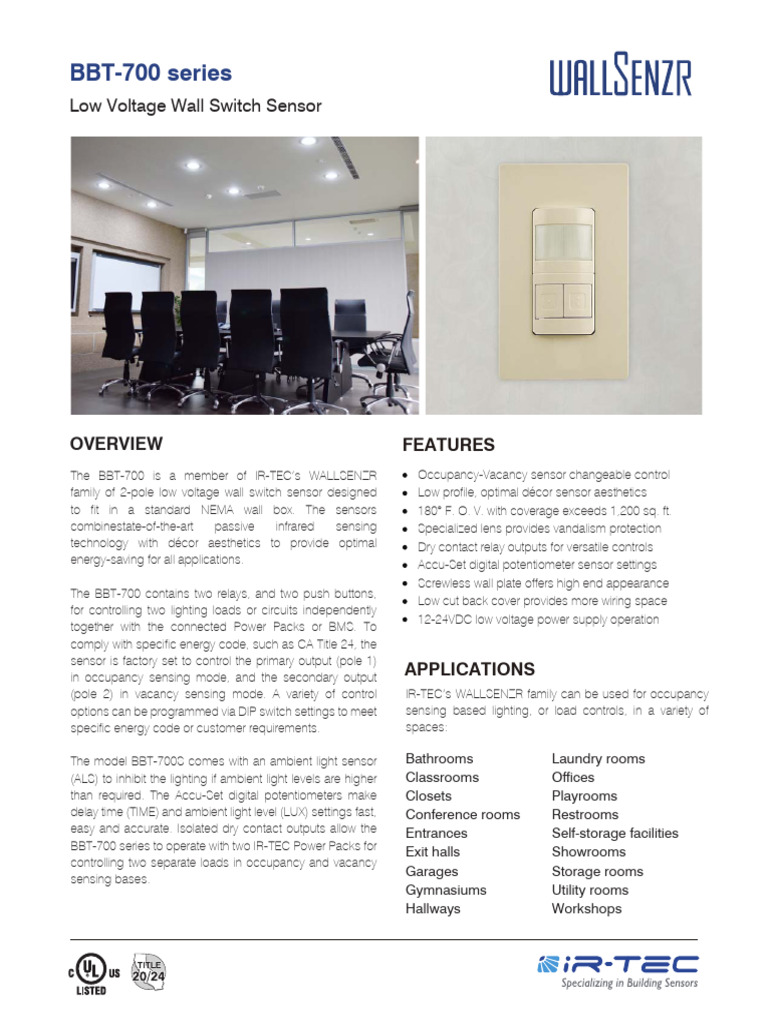 BBT-700 Low Voltage Wall Switch Sensor | PDF | Electric Power ...