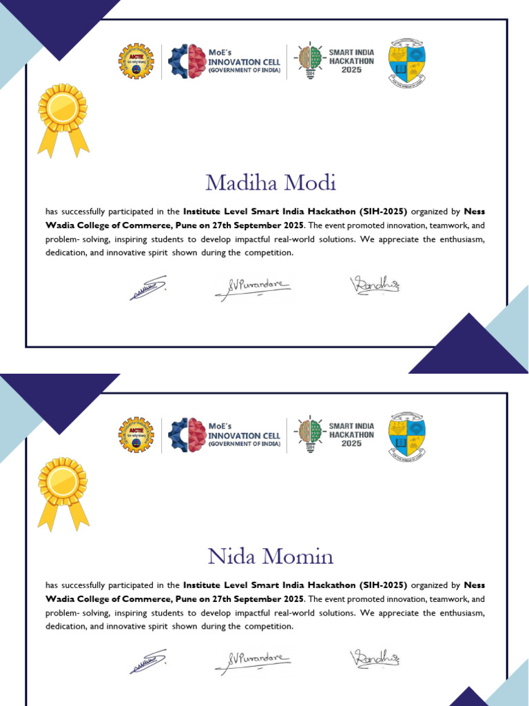 SIH Certificate | PDF