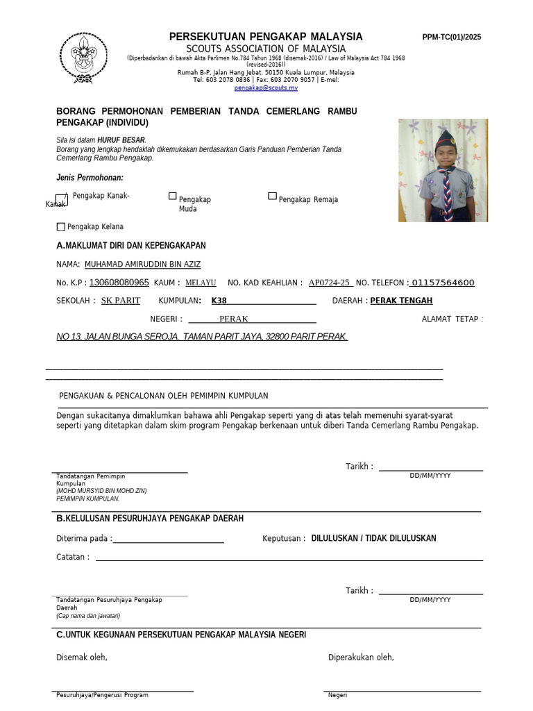 Borang Permohonan Individu Amiruddin | PDF