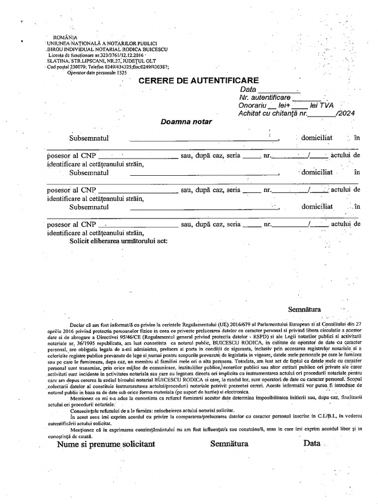 Cerere Declaratie | PDF