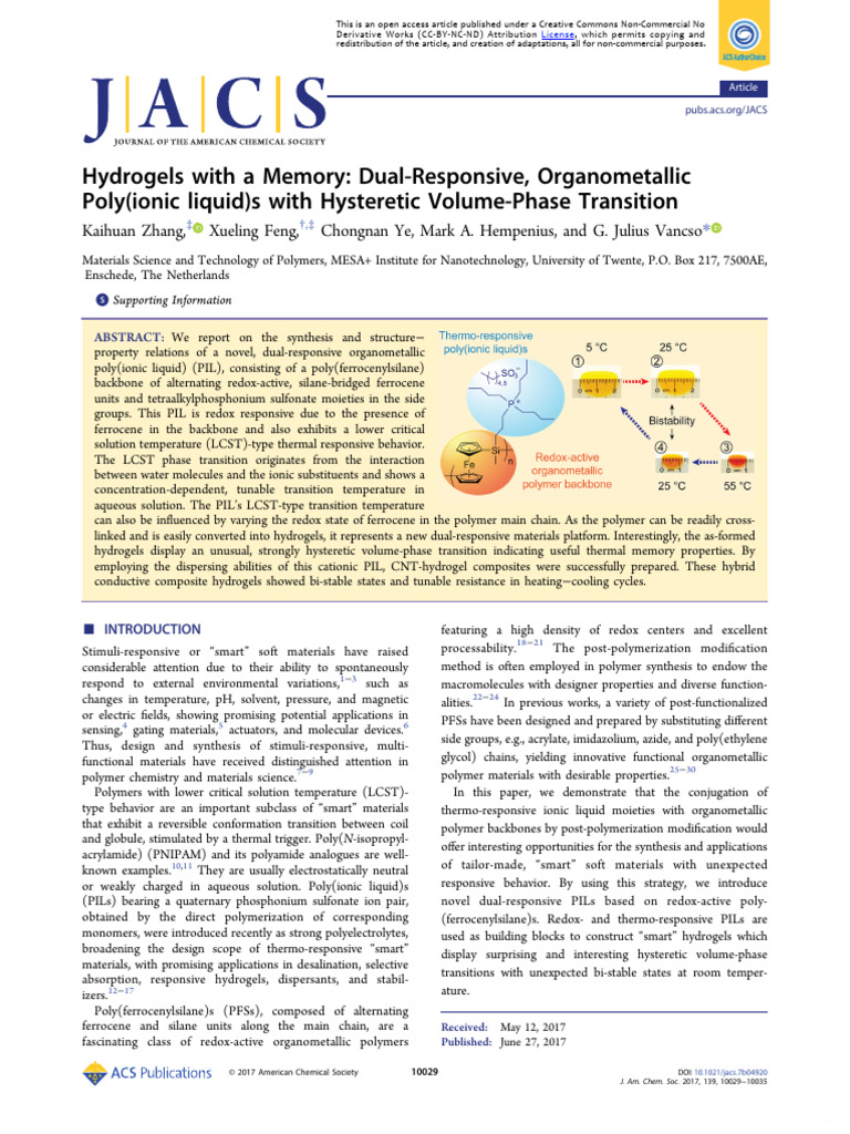 Hydrogels With a Memory_ Dual-Responsive, Organometallic Poly(Ionic ...