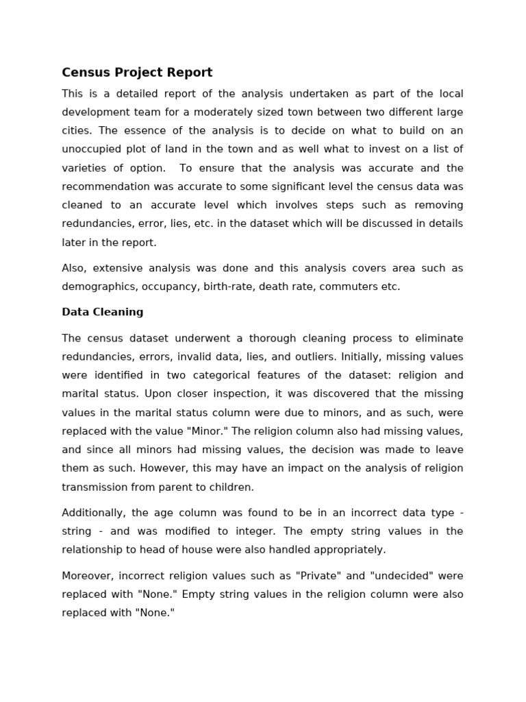 Census Data Analysis for Town Development | PDF | Divorce | Birth Rate