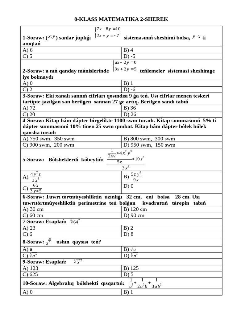 8 Klass Matematika 2 Sherek | PDF