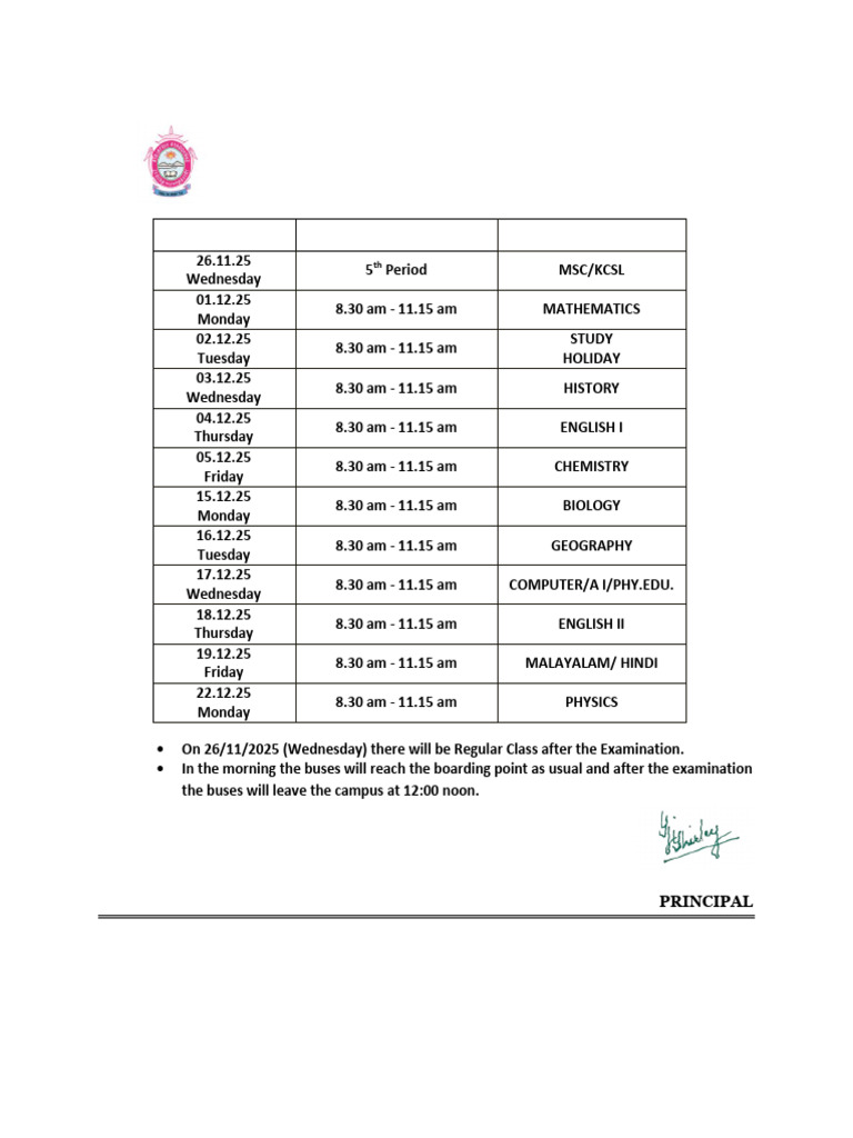 Std Ix Second Term Exam Time Table 2025 - 2026 | PDF
