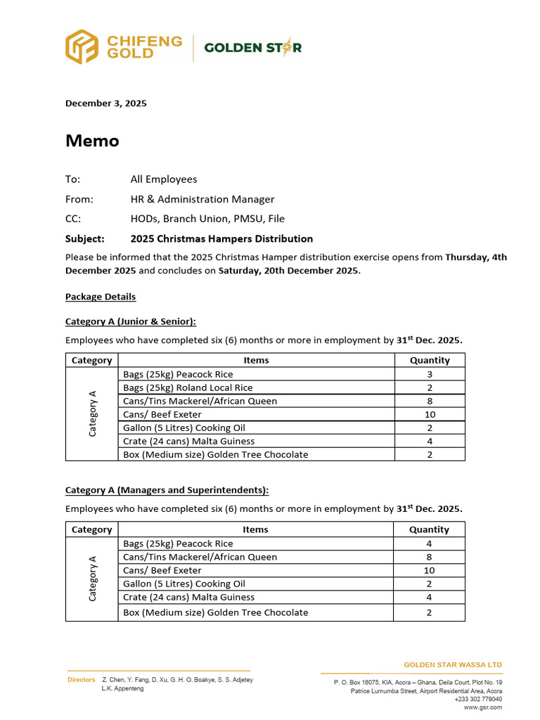 Memo_ 2025 Christmas Hamper Distribution | PDF
