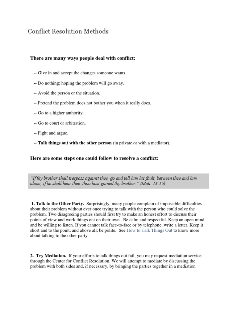 Conflict Resolution Methods | PDF | Mediation | Arbitration