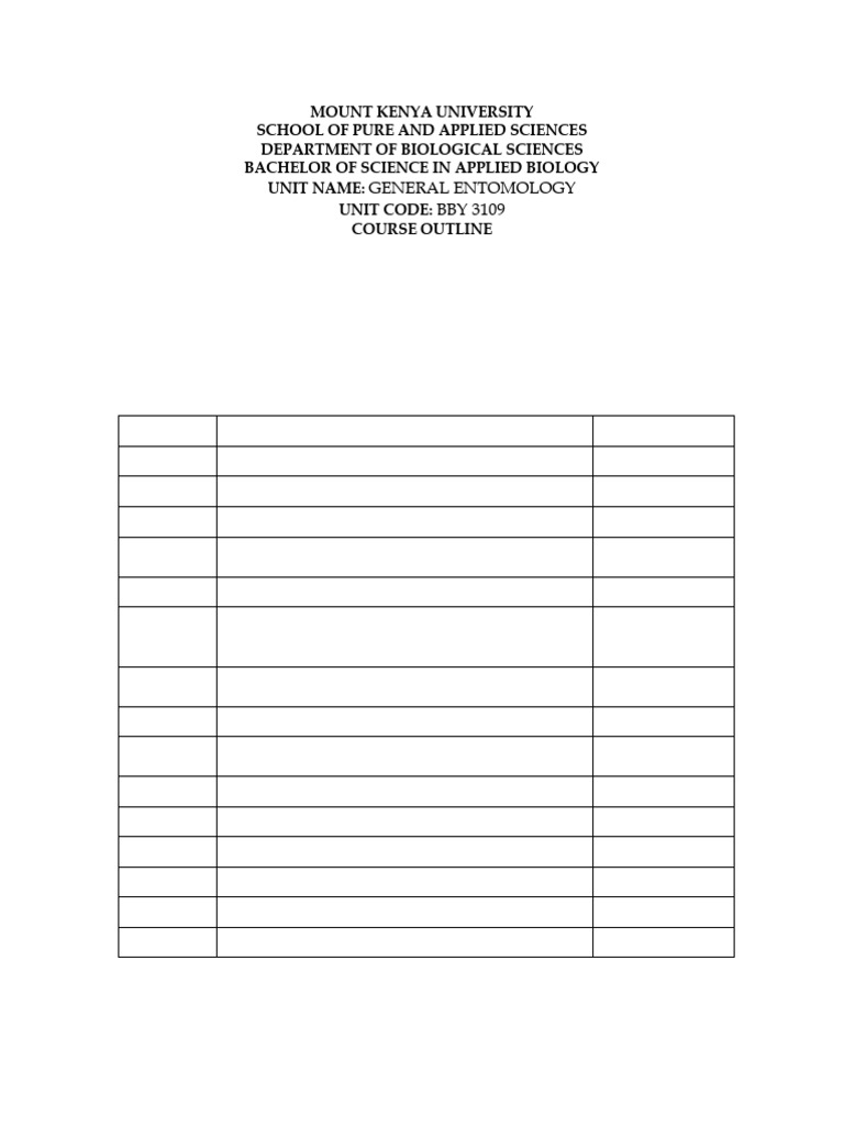 Bby 3109-General Entomology Course Outline _1 | PDF