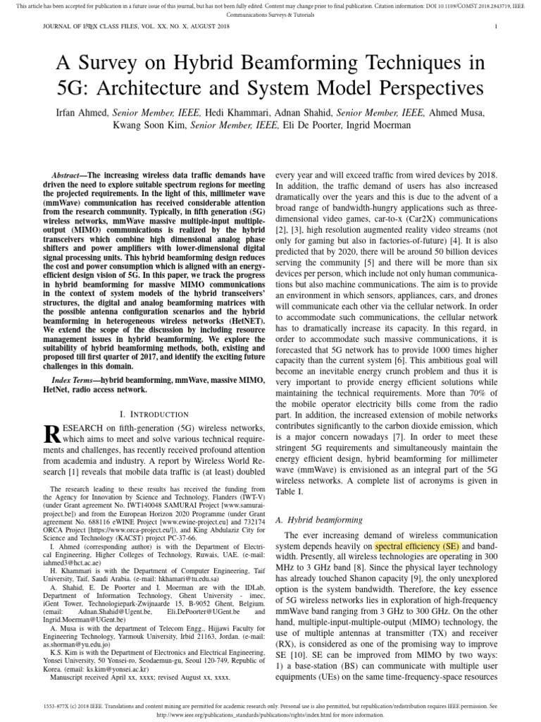 Hybrid Beamforming in 5G Networks | PDF | Mimo | Information And ...