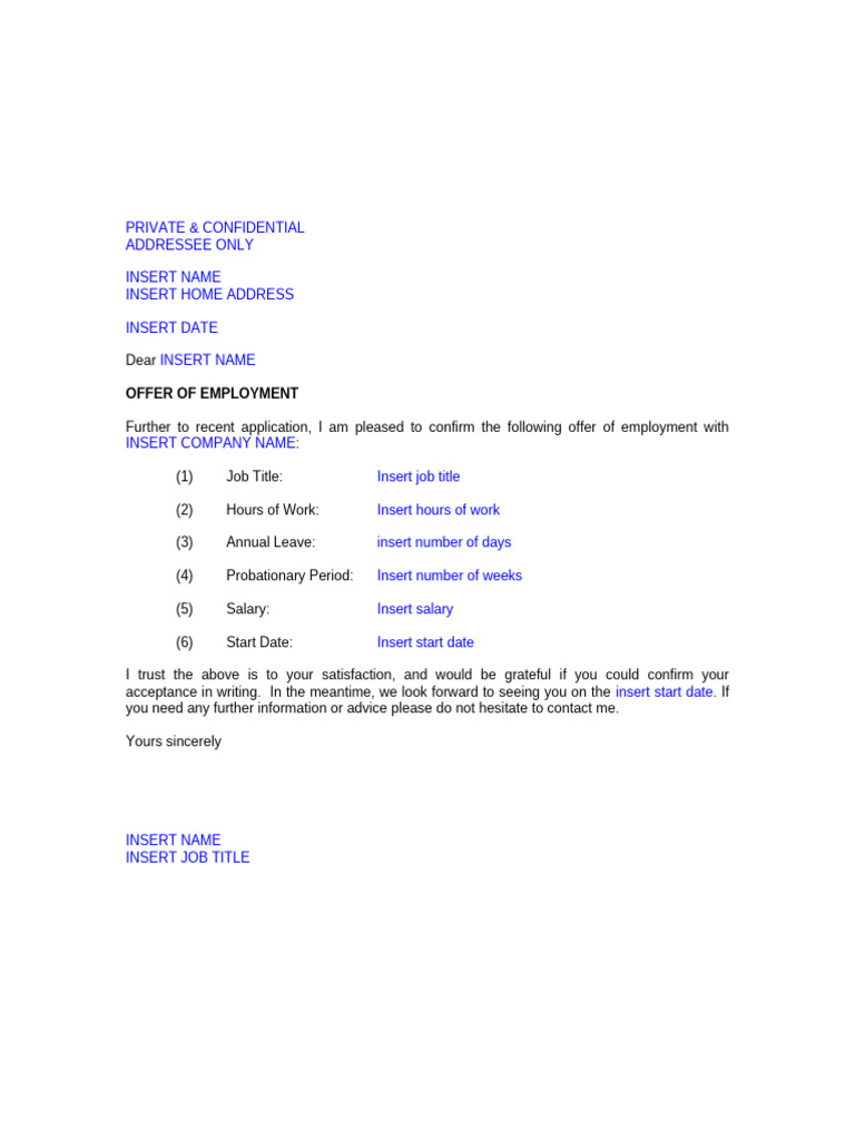 Employment Offer Letter Template | PDF