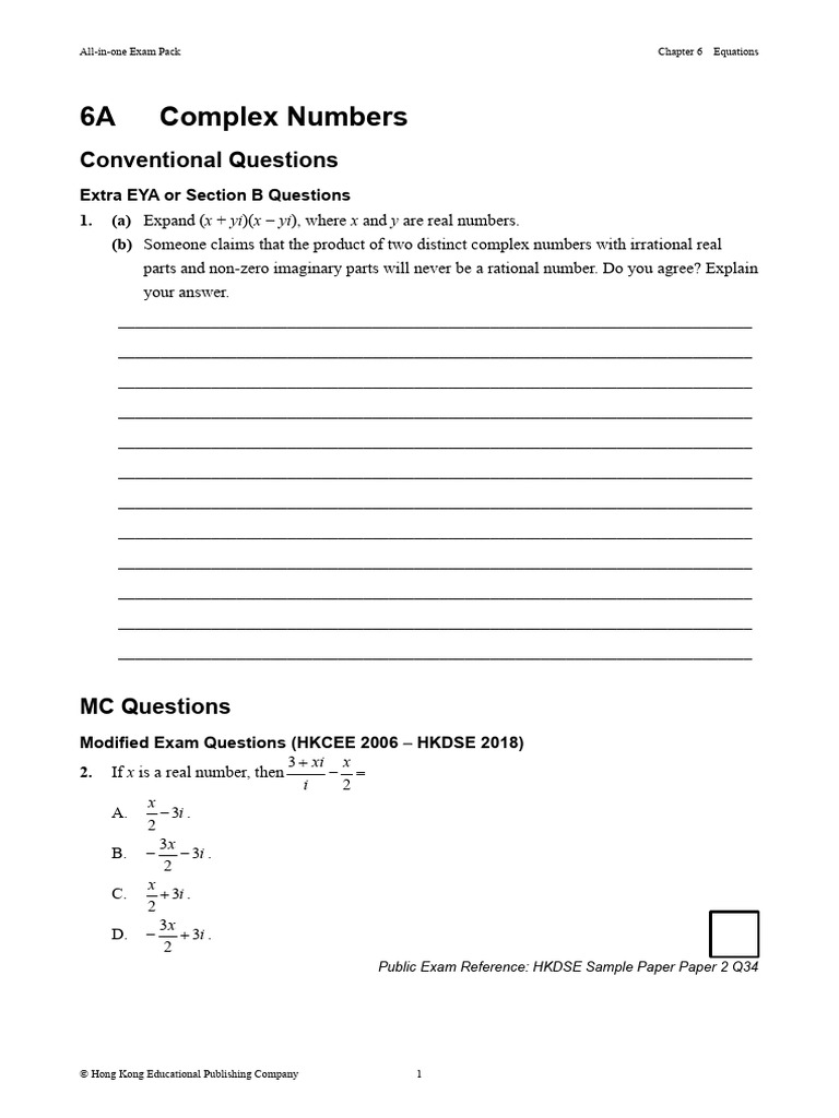 Complex Numbers Exam Questions Guide | PDF | Complex Number | Mathematics