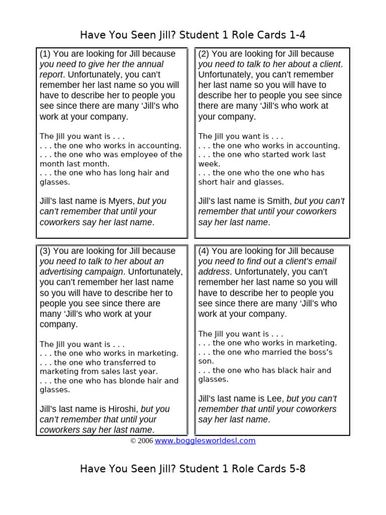 Jill Role Cards 1 | PDF