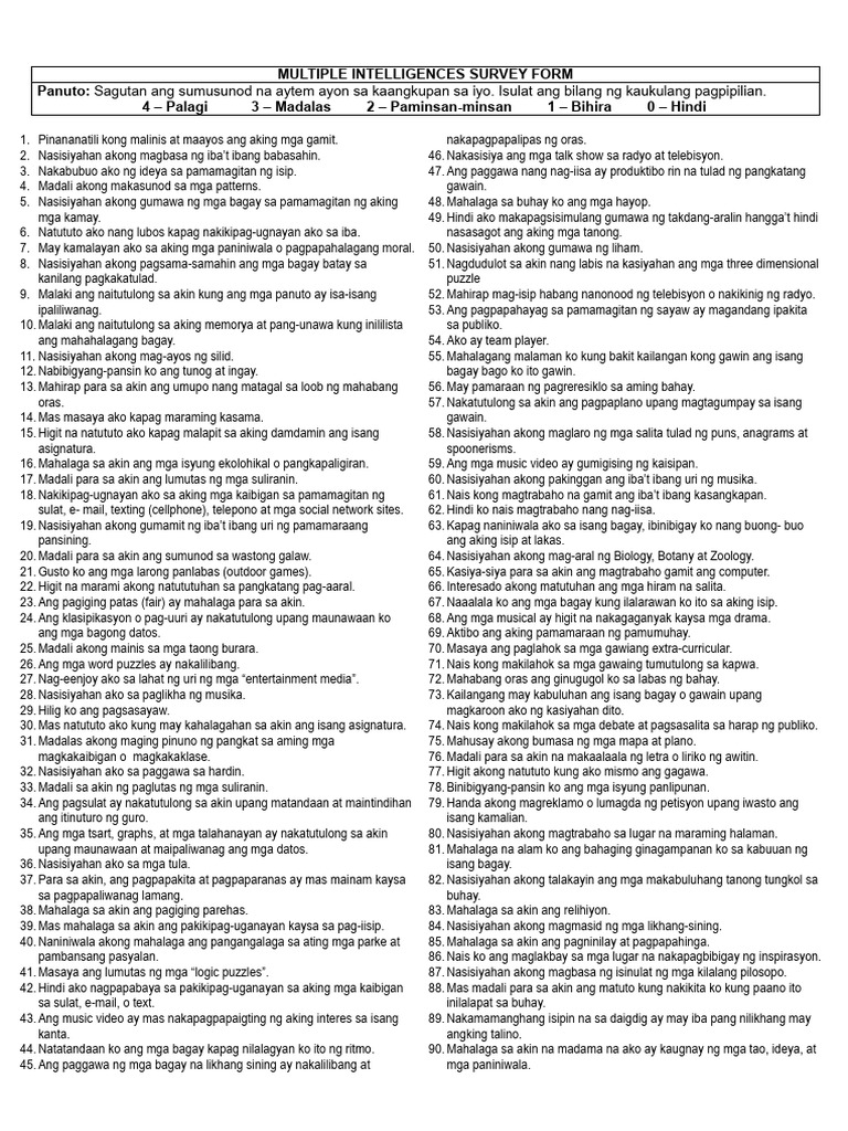 Multiple Intelligences Survey Form.docx | PDF