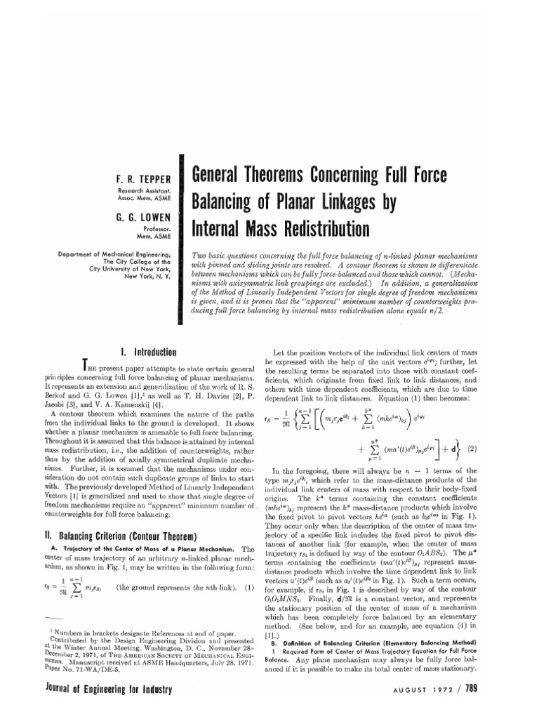 Full Force Balancing of Planar Mechanisms | PDF | Determinant | Force