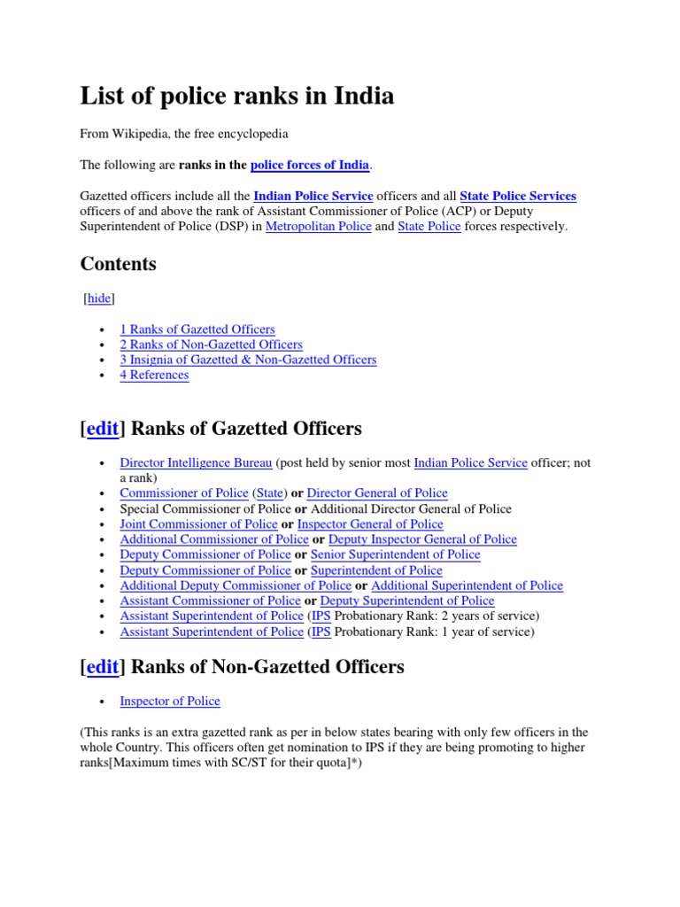 List of Police Ranks in India | PDF | Inspector | Positions Of Authority
