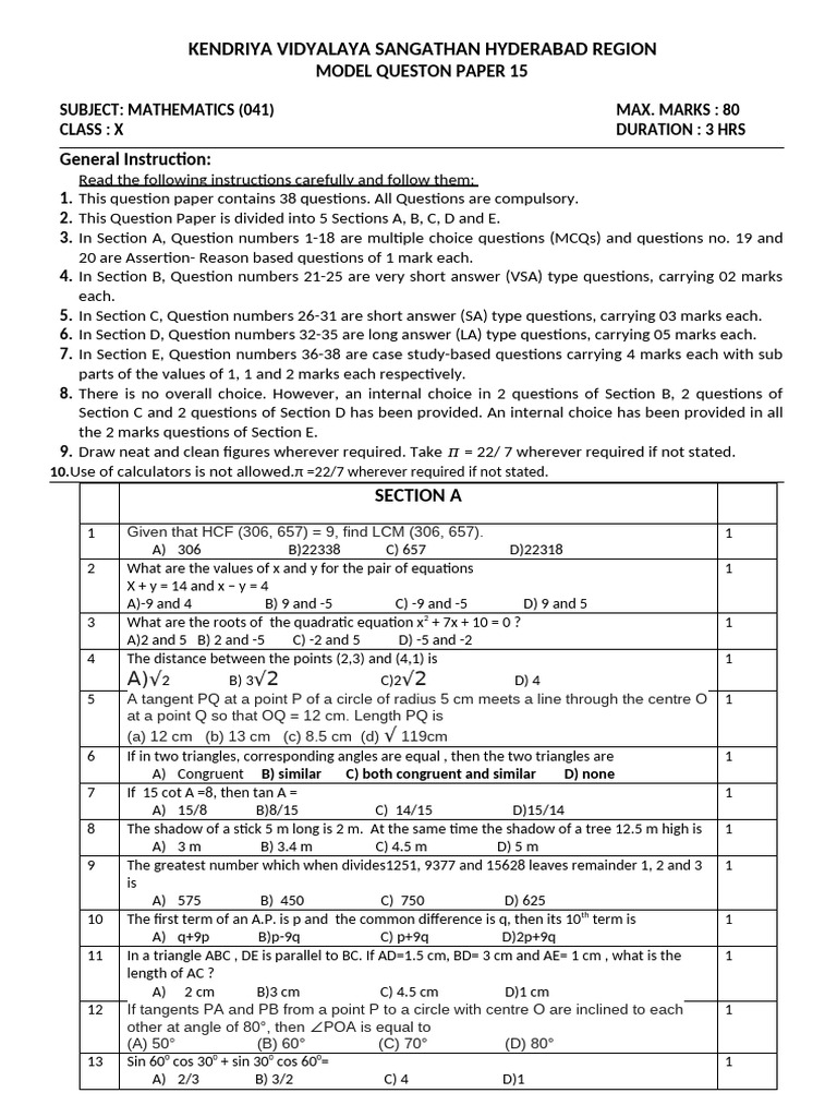 Sample Paper 15 | PDF | Circle | Triangle