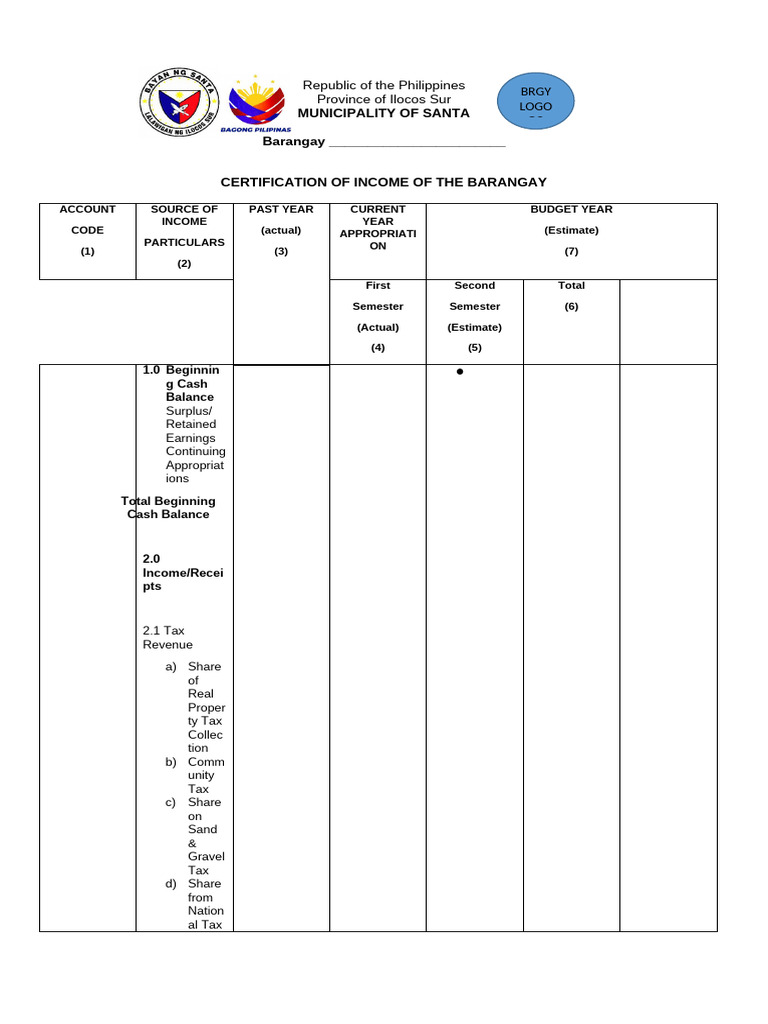 Barangay Income Certification Template | PDF | Taxation | Payments