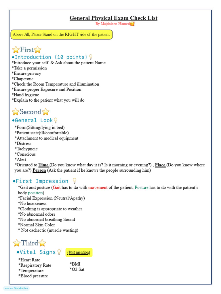 General Physical Exam Checklist Guide | PDF | Anatomical Terms Of ...