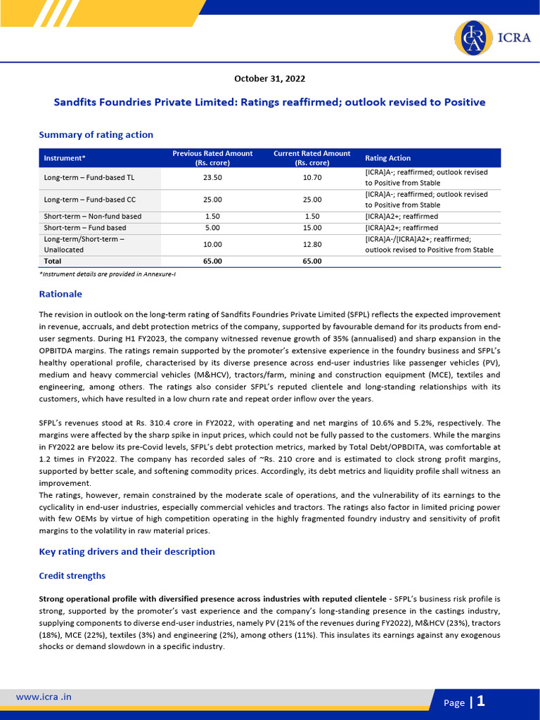Sandfits Foundries Private Limited | PDF | Profit (Economics) | Debt