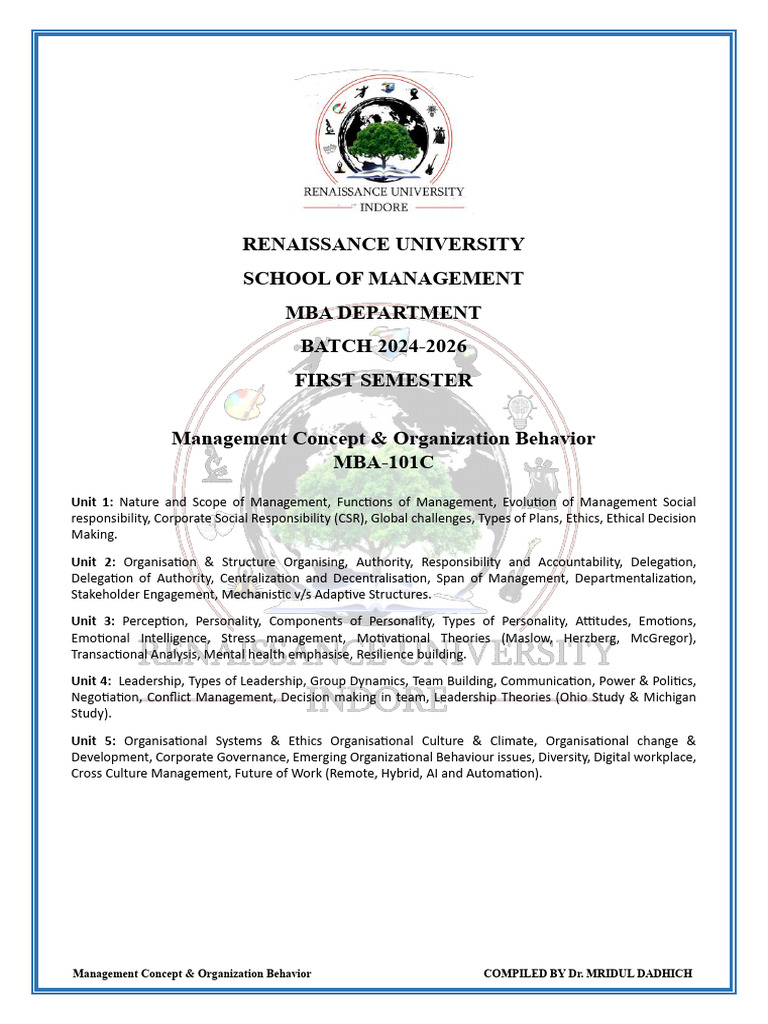 Management Concept & Organization Behavior Notes | PDF | Corporate ...