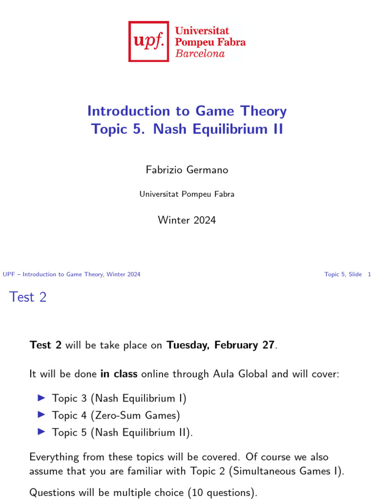 Lectures 13-14 -- Nash Equilibrium II (Topic 5) | PDF | Game Theory ...