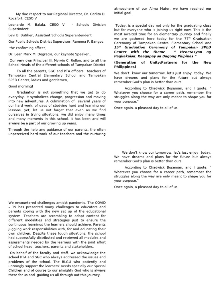 Graduation Opening Remarks | PDF | Learning