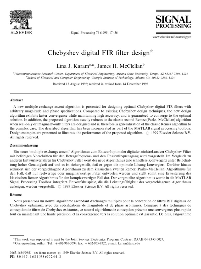 Optimal Chebyshev FIR Filter Design | PDF | Norm (Mathematics) | Algebra