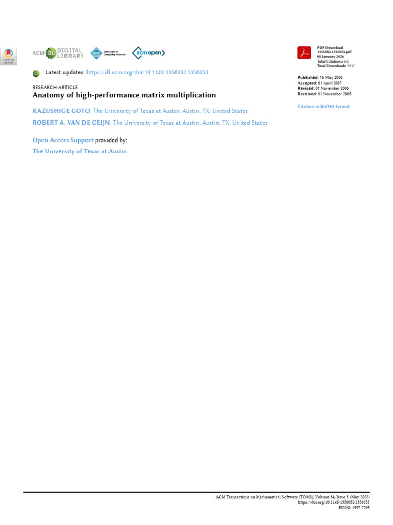 Anatomy of High-performance Matrix Multiplication | PDF | Cpu Cache ...