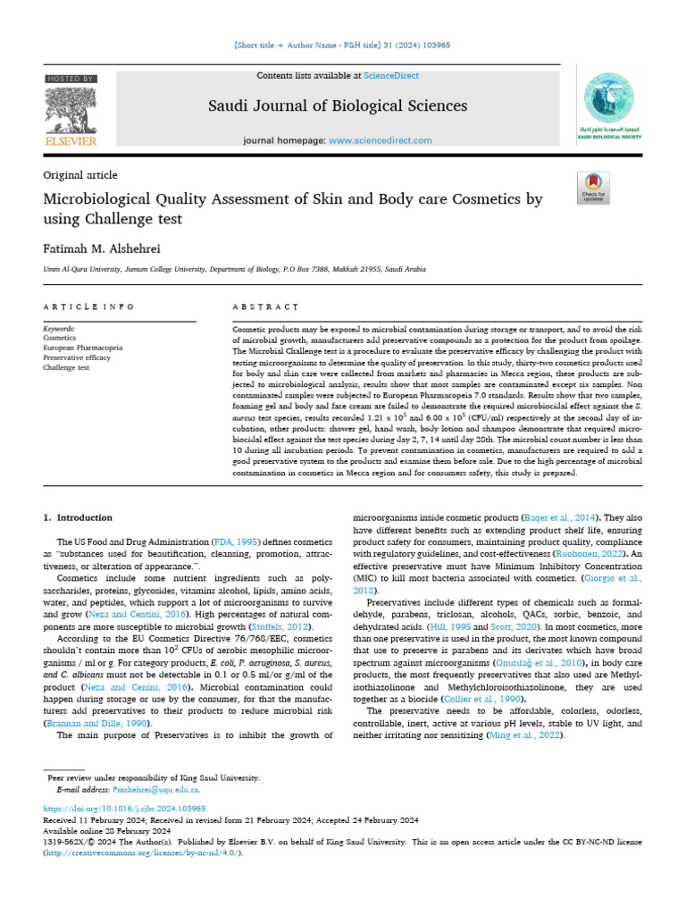 Microbial Quality in Skin Care Cosmetics | PDF | Bacteria | Cosmetics