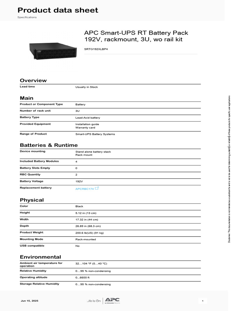 APC Smart-UPS RT 192V Battery Pack | PDF