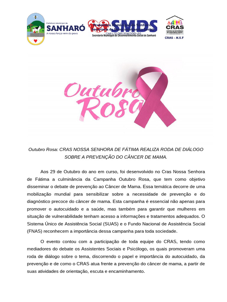 Outubro Rosa | PDF | Câncer de mama | Câncer