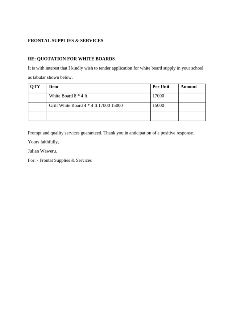 White Board Supply Quotation Proposal | PDF