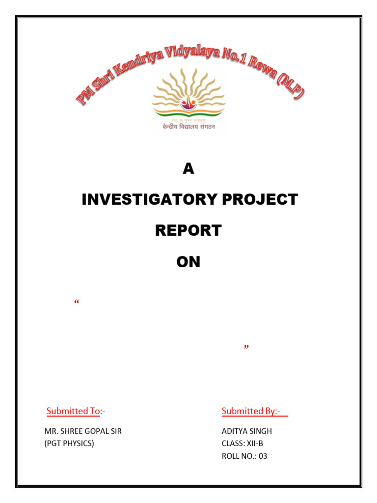 Investigatory Project Report on Refractive Indices of Water Oil Physics Xii a (1) | PDF ...
