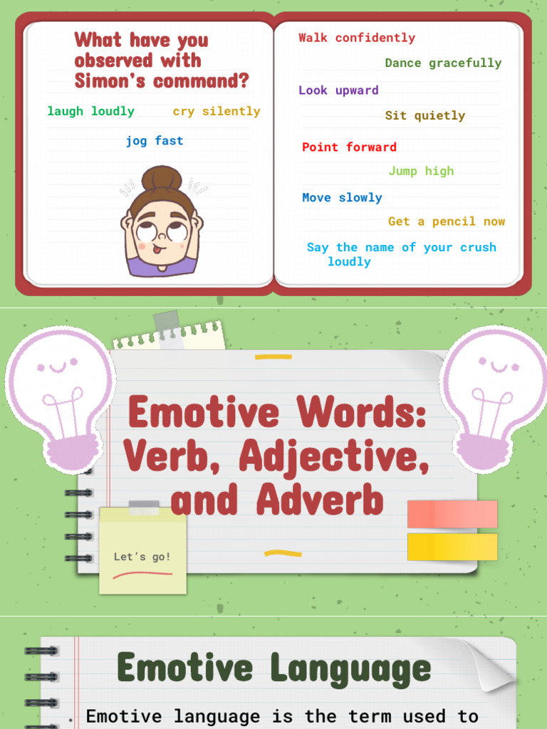 Lesson 1 - Emotive Words - Verbs, Adjectives, and Adverbs. | PDF ...