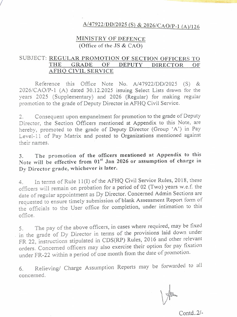 Promotion of Section Officers to Deputy Director | PDF