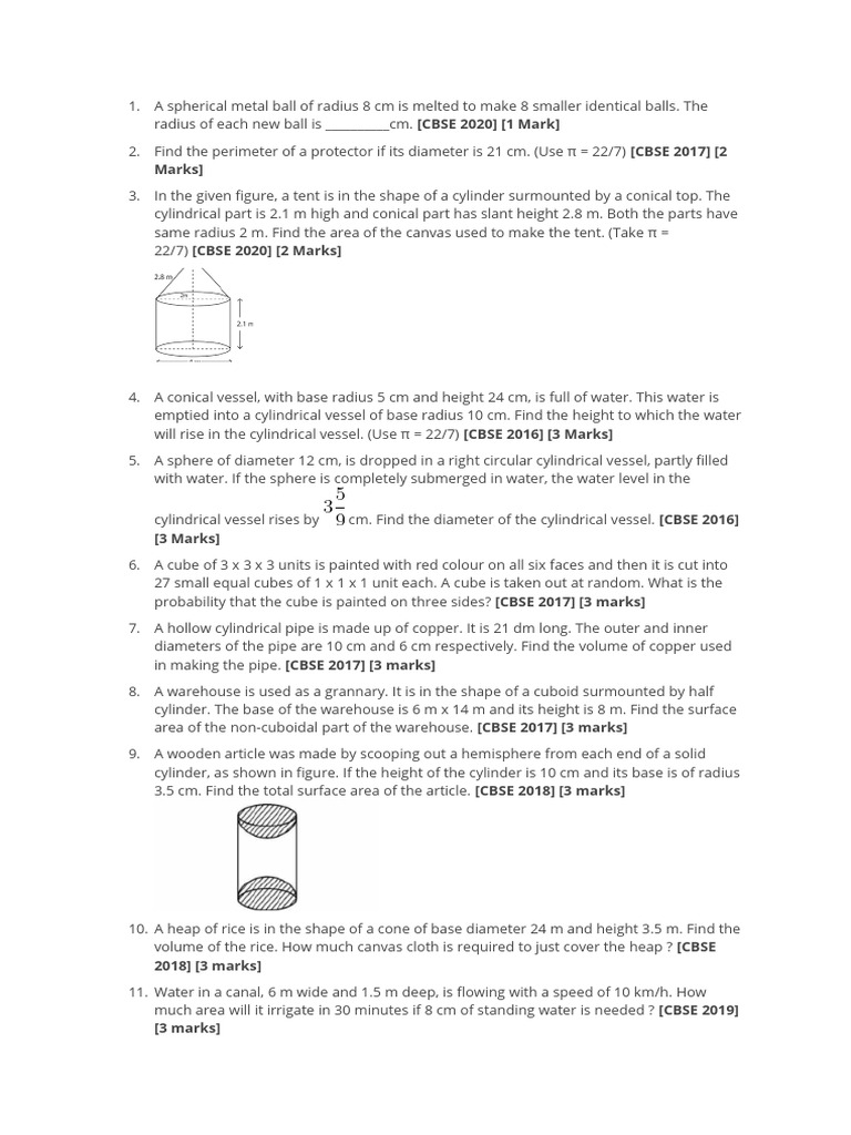 Surface Area and Volume-combined | PDF | Circle | Sphere