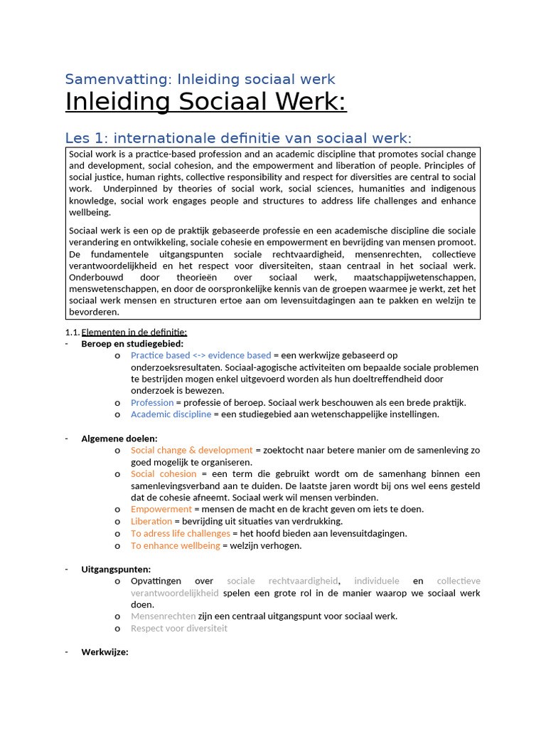 Inleiding Sociaal Werk Samenvatting | PDF
