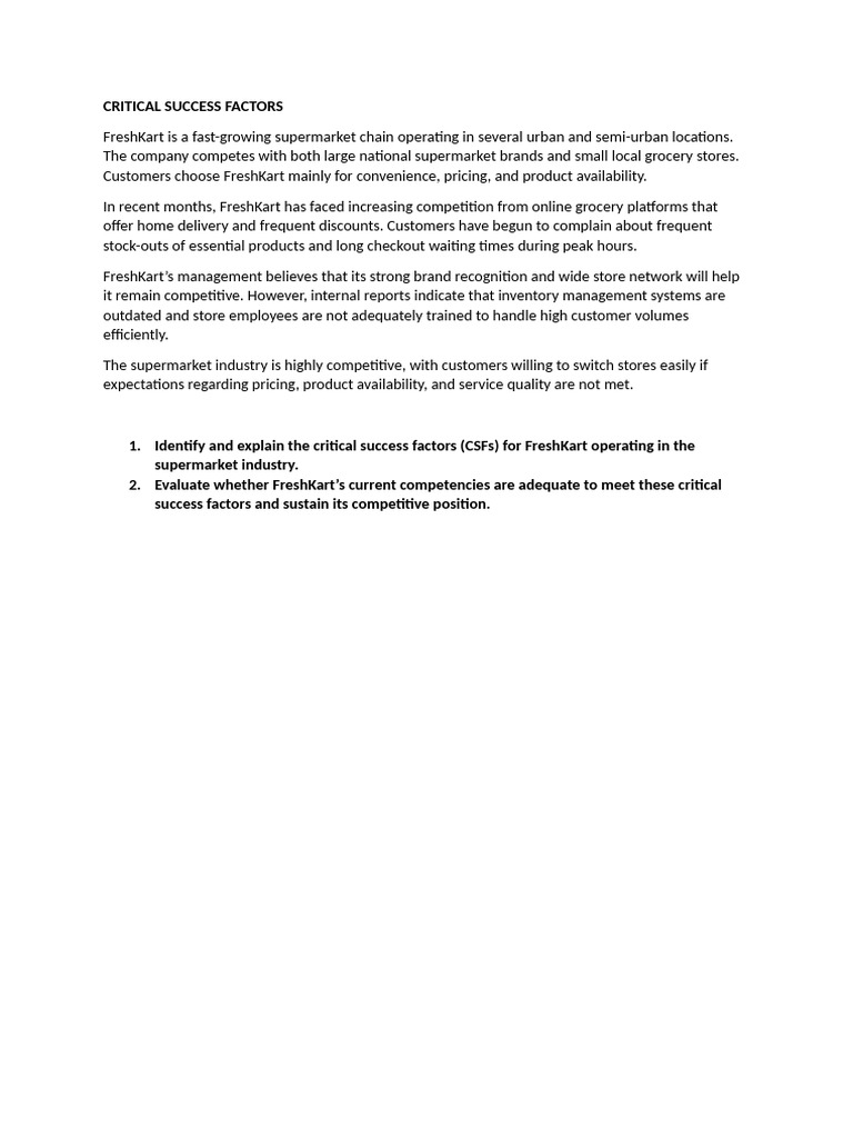 FreshKart's Critical Success Factors Analysis | PDF
