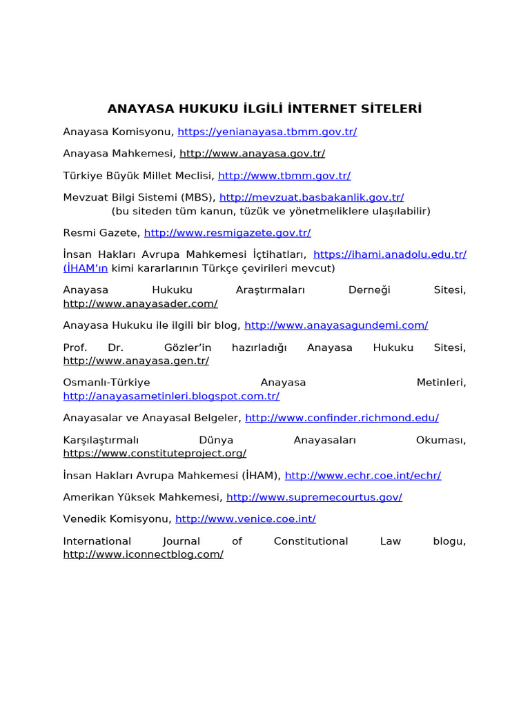 Anayasa Hukuku İlgi̇li̇ İnternet Si̇teleri̇ | PDF